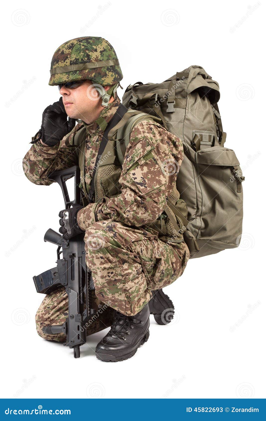 Soldier with Rifle on a White Background Stock Image - Image of green ...