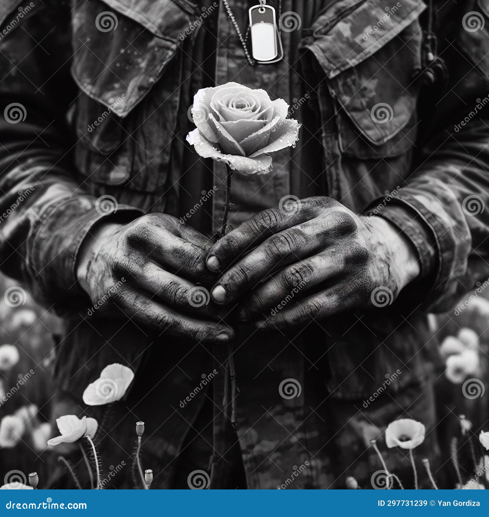 Soldier& X27;s Hands Holding a Flower. Generative AI Stock Image ...