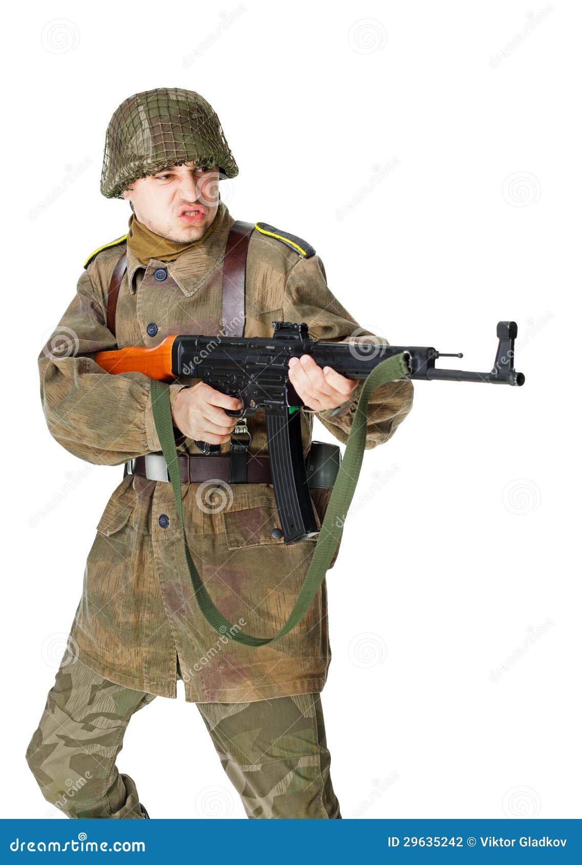 Soldier Shoots Submachine Gun Isolated On White Royalty-Free Stock ...