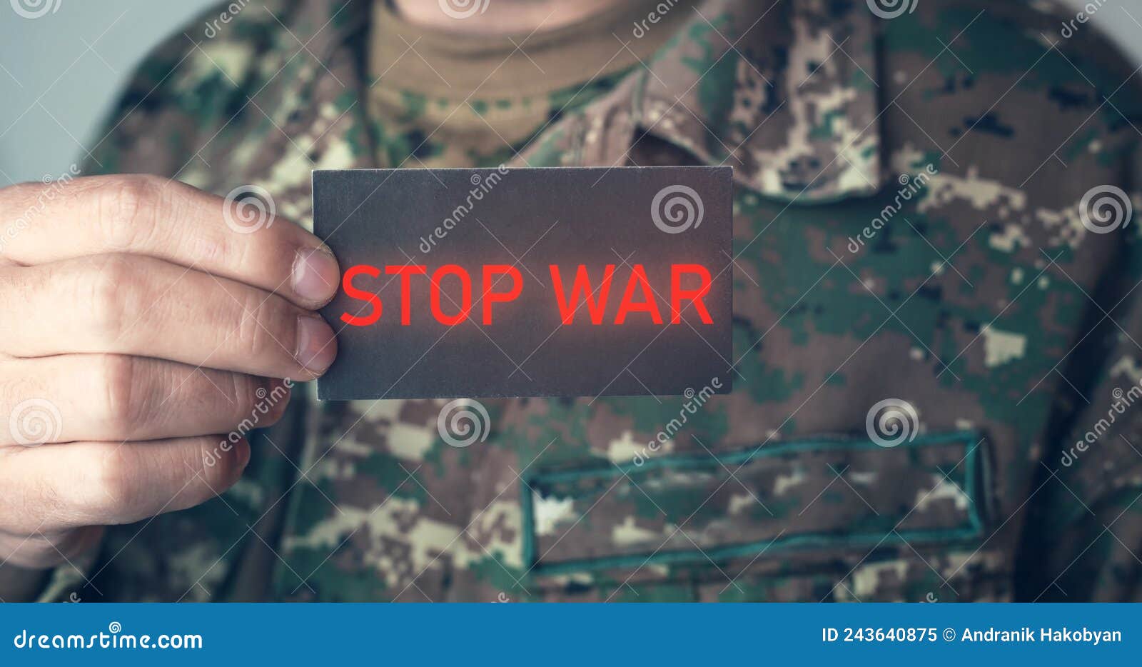 Soldier Showing Stop War on Cardboard Card Stock Image - Image of ...