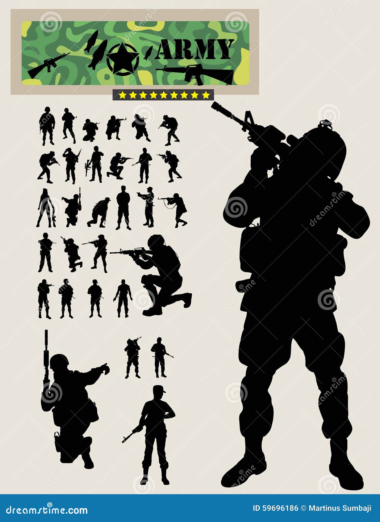 Soldier Silhouettes stock vector. Illustration of navy - 59696186