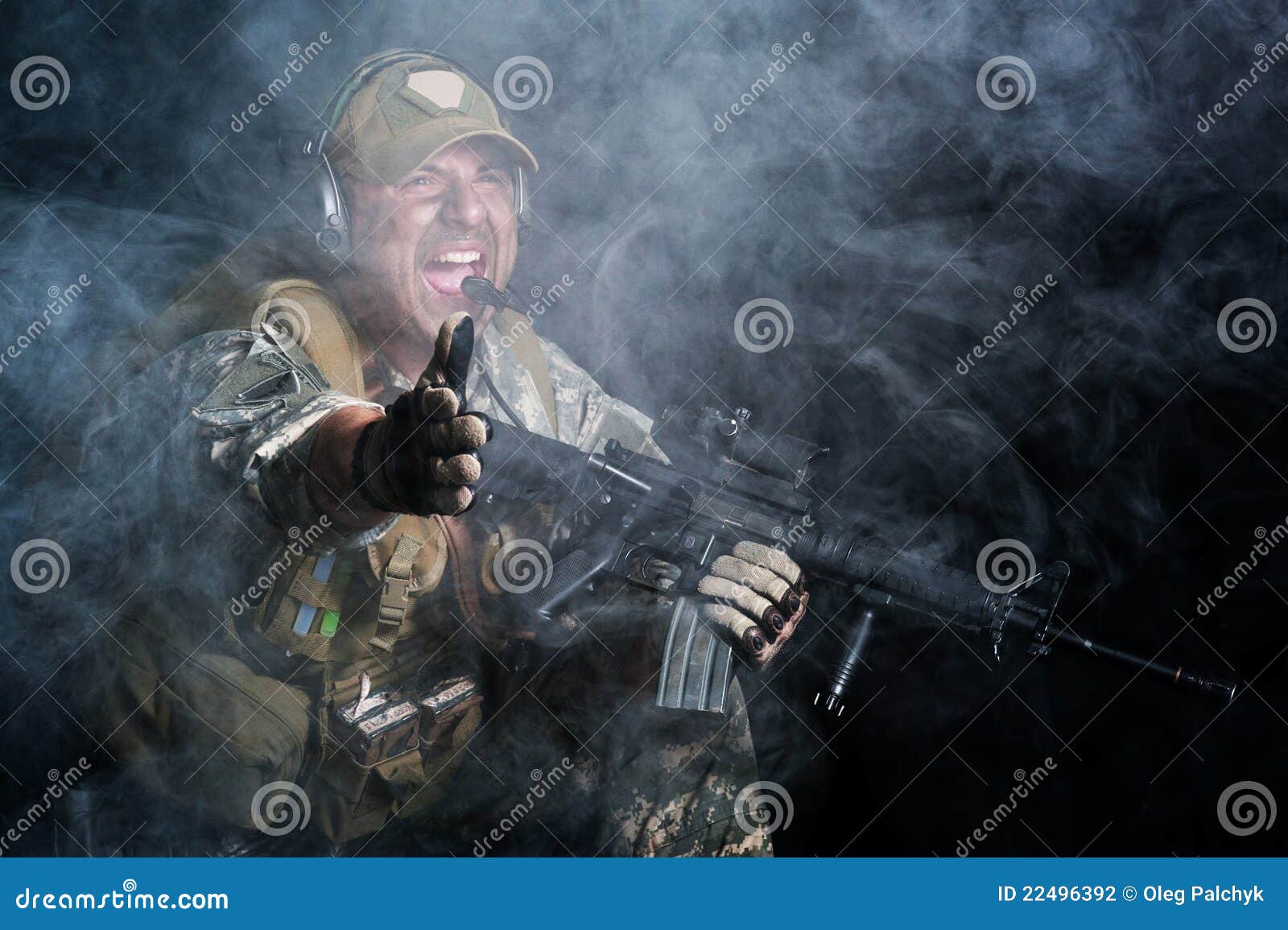 A Soldier in the Smoke after the Explosion Stock Photo - Image of ...