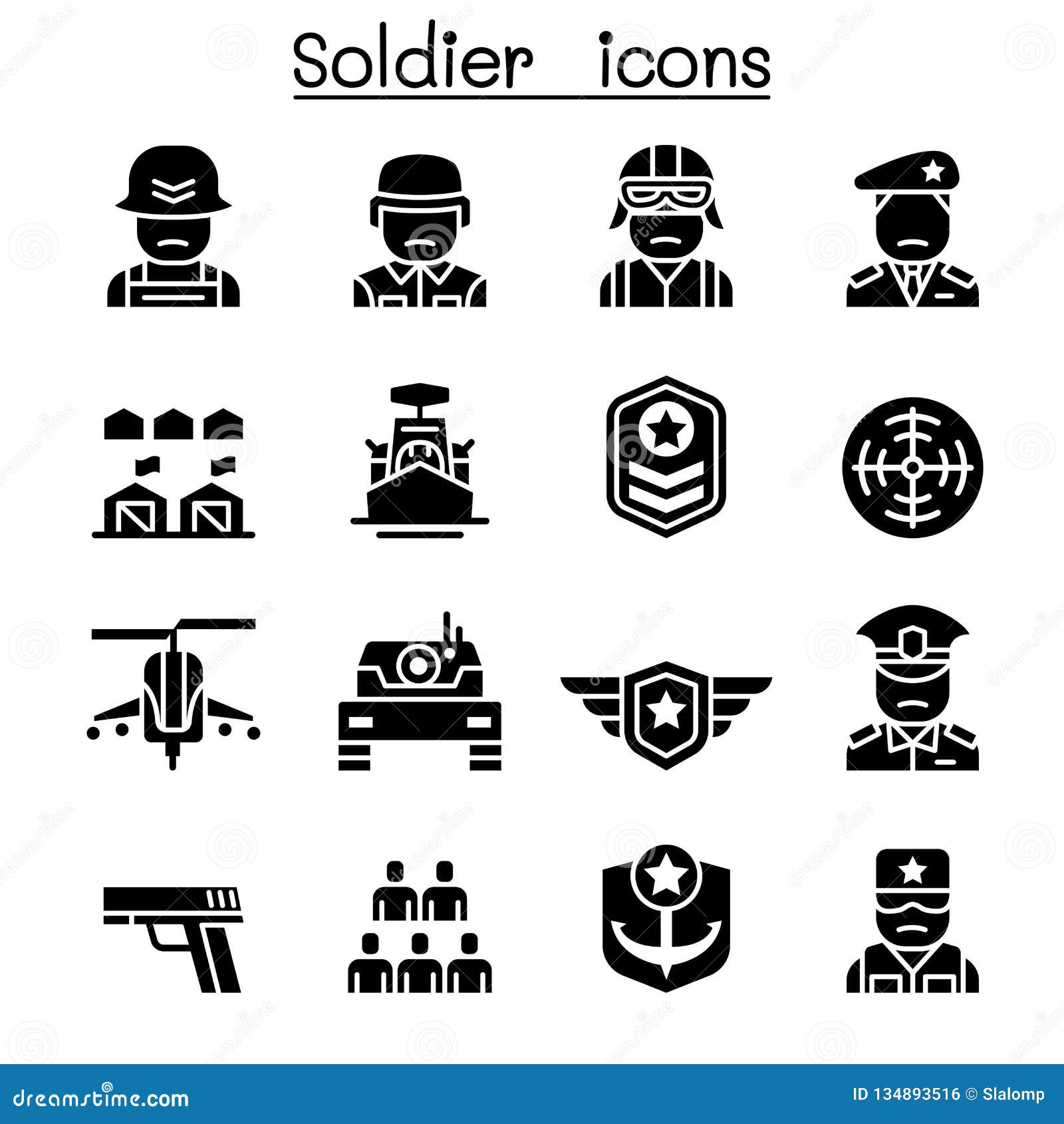 Soldier & Military Icon Set Stock Illustration - Illustration of beret ...