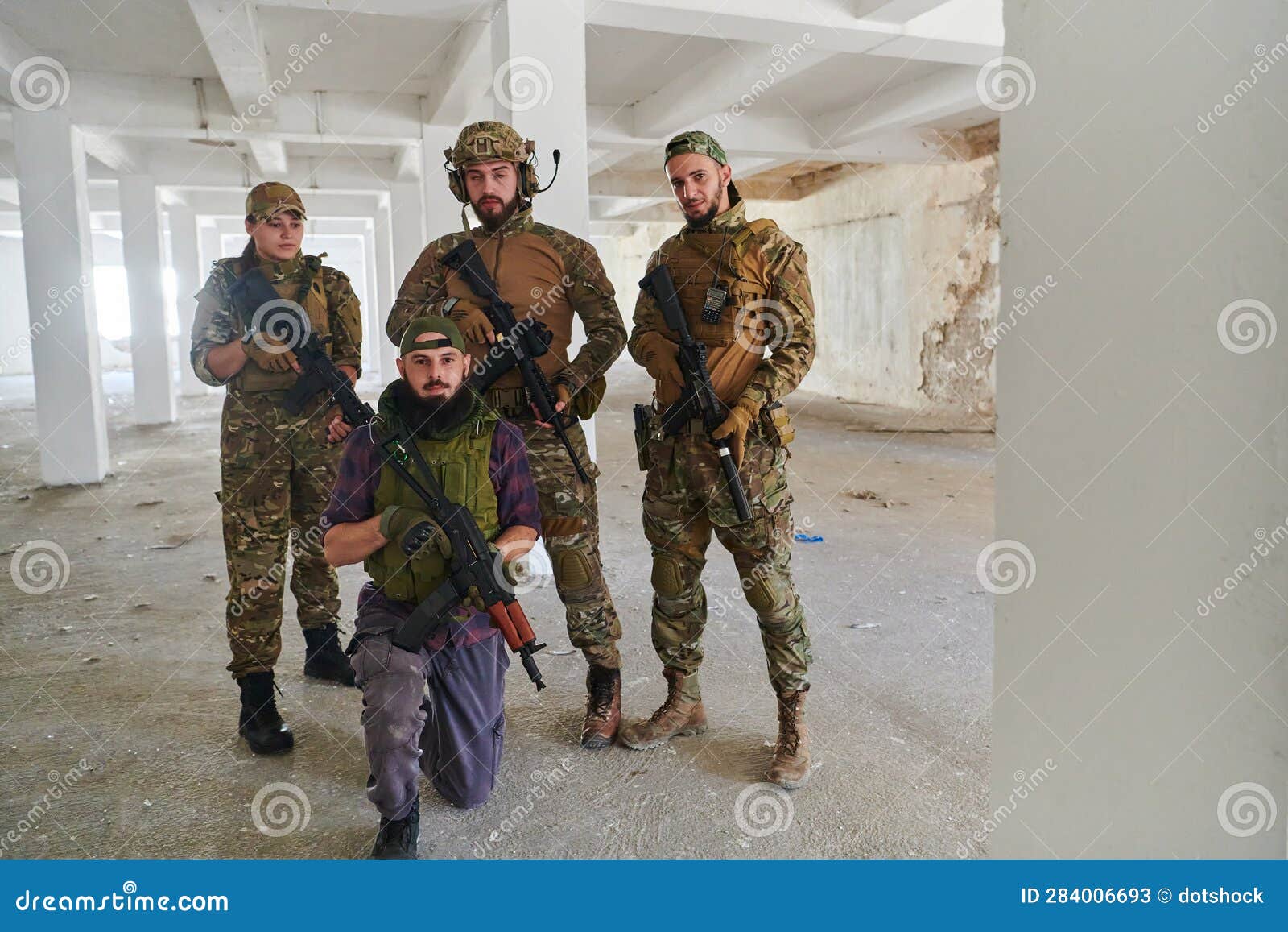 Soldier Squad Team Portrait in Urban Environment Stock Image - Image of ...