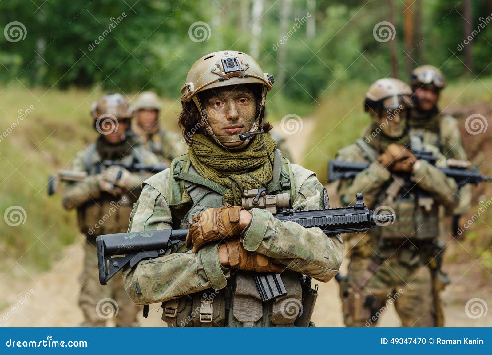 Soldier Stands with Arms and Looks Forward Stock Photo - Image of ...
