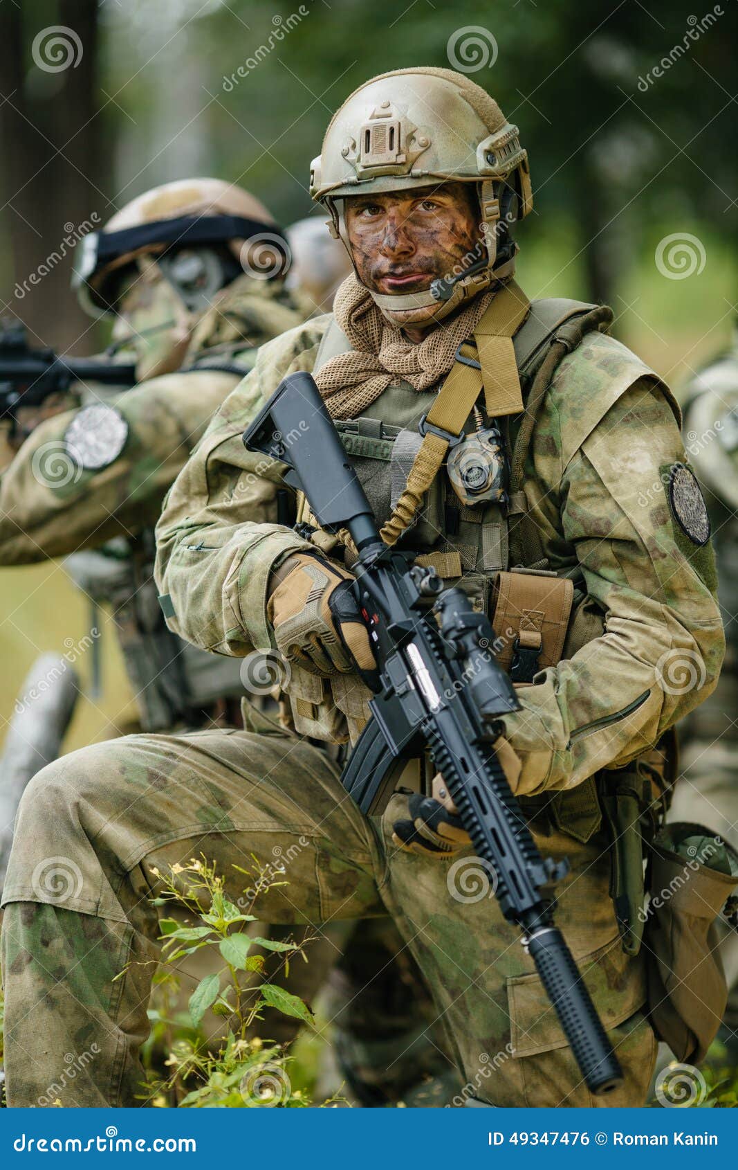 Soldier Stands with Arms and Looks Forward Stock Photo - Image of scope ...