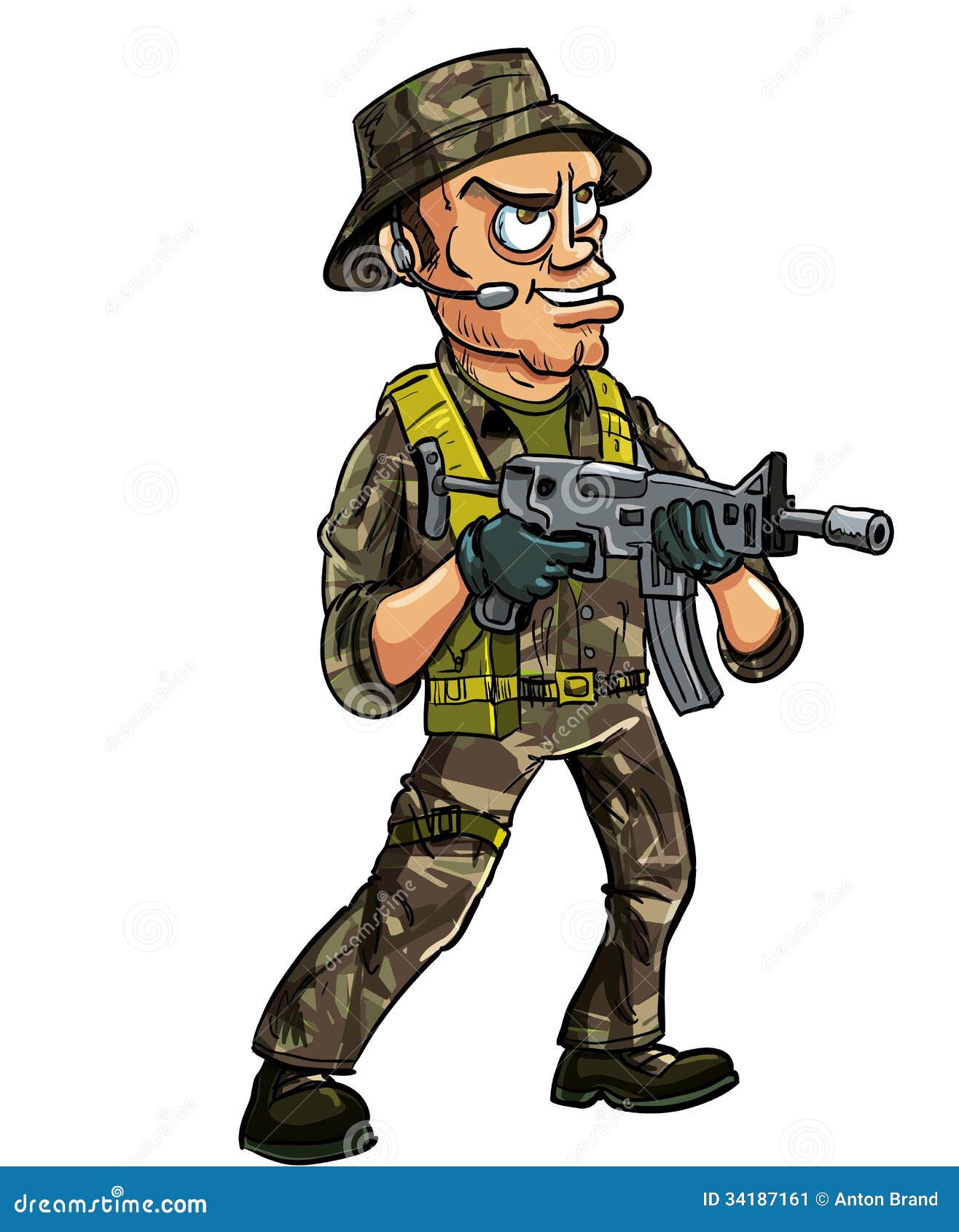 Soldier with Sub Machine Gun Stock Vector - Illustration of frowning ...