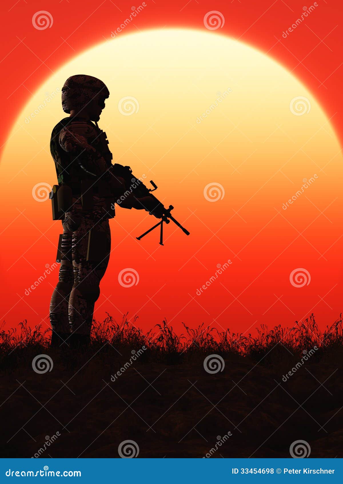 Soldier in the Sunset stock illustration. Illustration of military ...