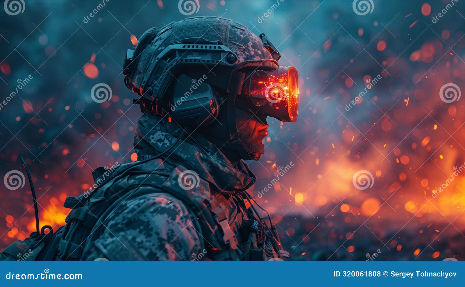 Soldier in Tactical Gear during Nighttime Training Exercise in Heavy ...