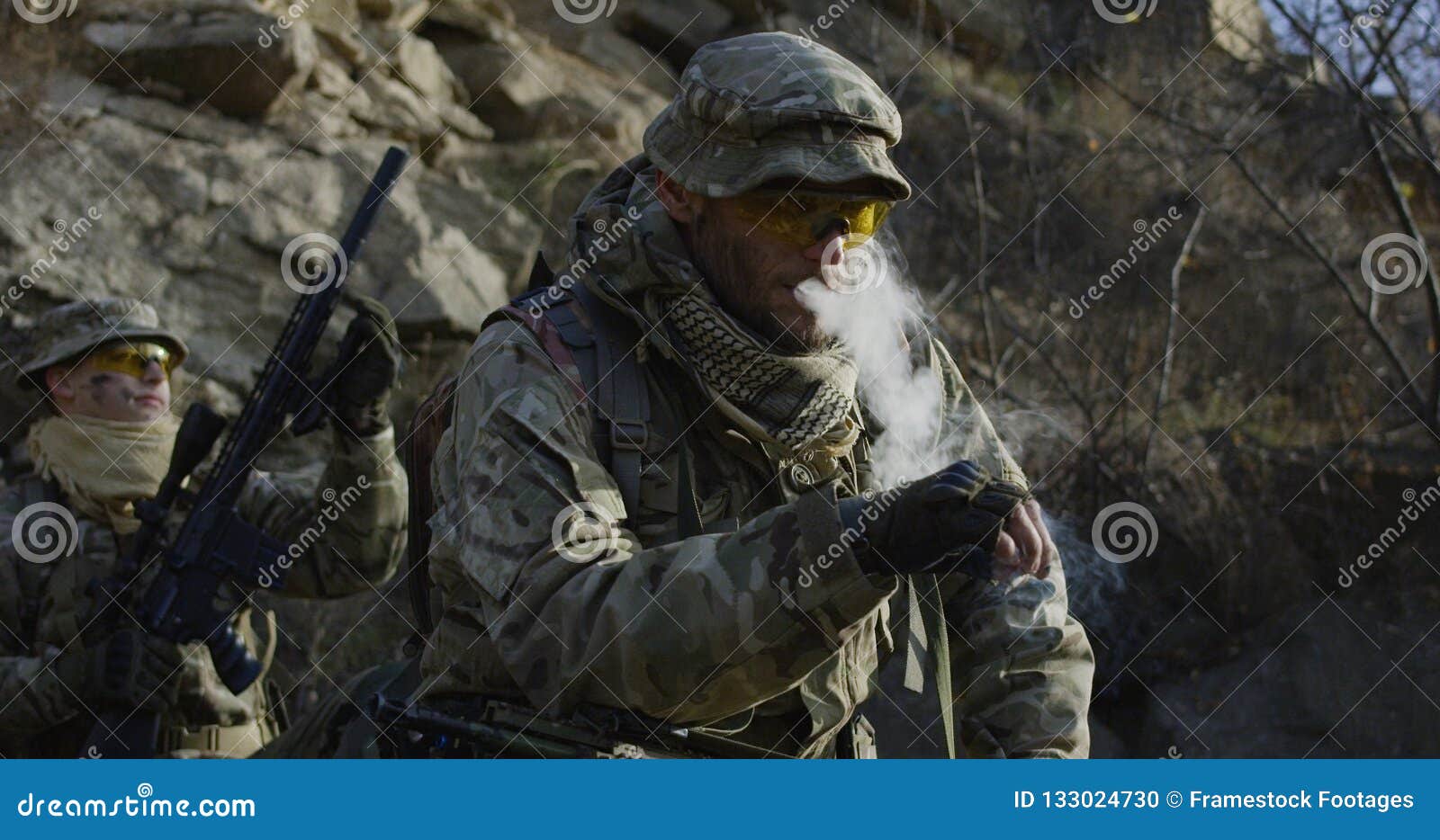 Soldier Taking a Break and Smoking Stock Photo - Image of squad, troops ...