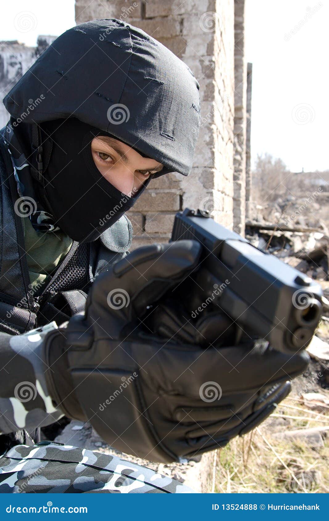Soldier Targeting with a Glock Pistol Stock Photo - Image of mask ...