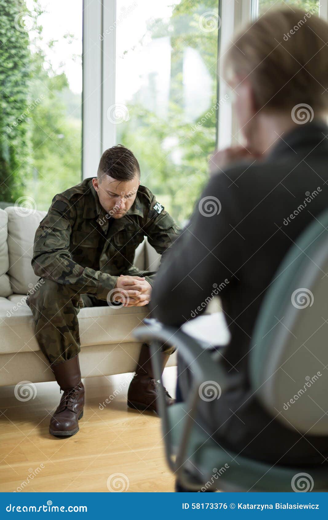 Soldier Telling about His Problems Stock Photo - Image of couch ...