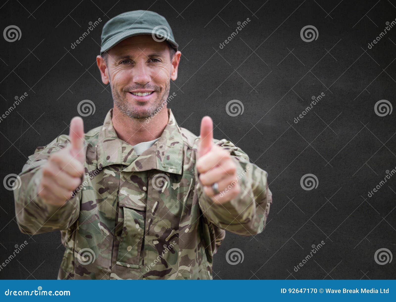 Soldier Thumbs Up Against Grey Wall Stock Illustration - Illustration ...