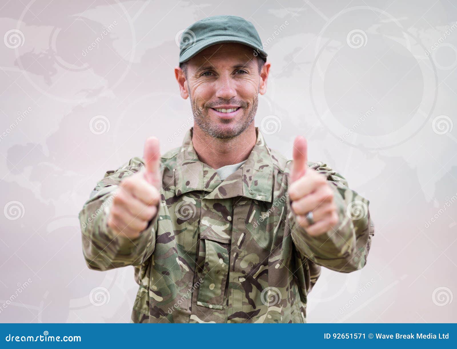 Soldier Thumbs Up Against White Map with Interface Stock Image - Image ...