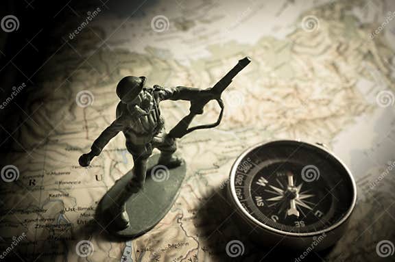 Soldier Toys with Compass on Map Stock Photo - Image of soldier ...
