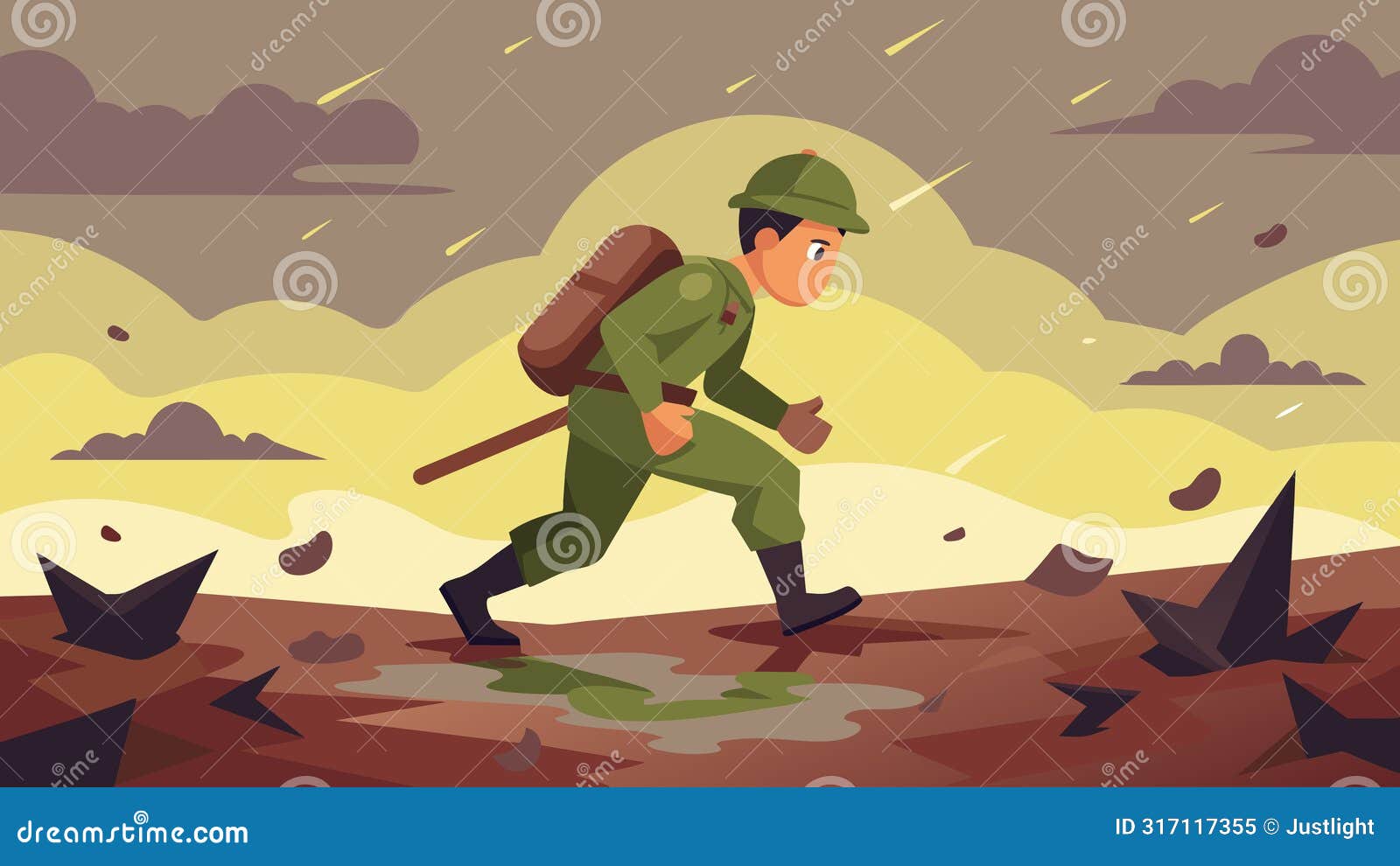 A Soldier Trudging through Mud and Debris Refusing To Give Up in the ...