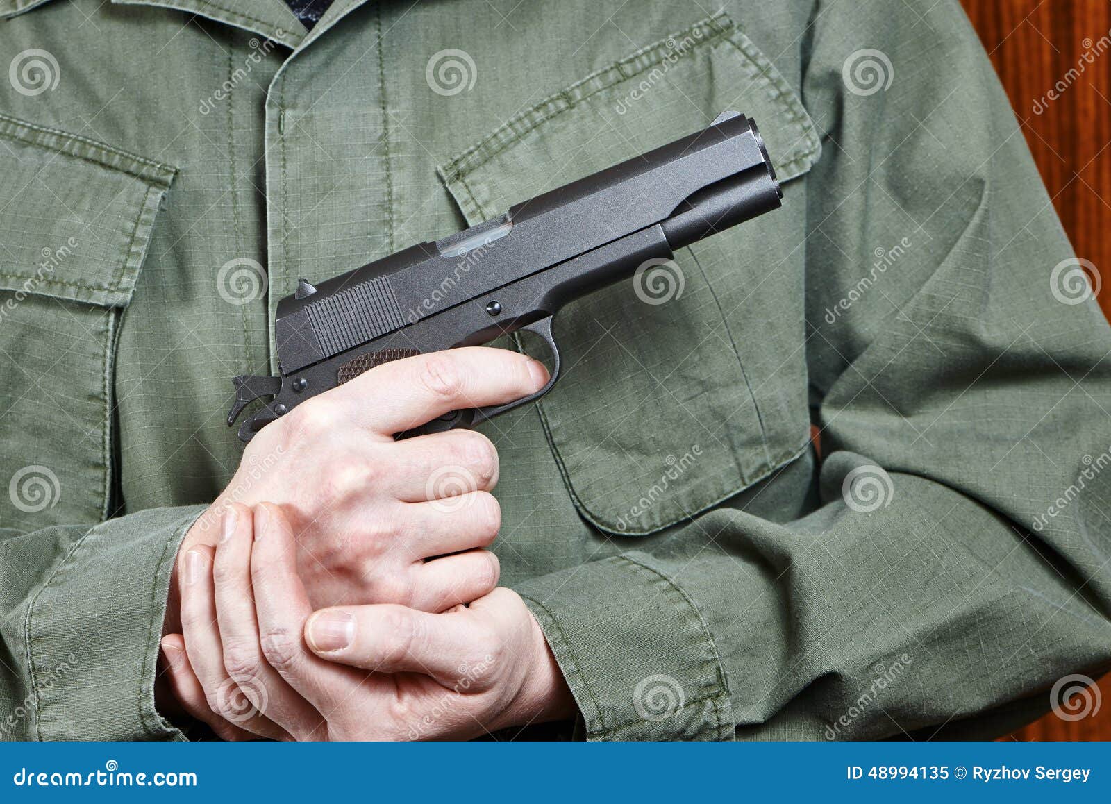 Soldier in Uniform Holding Gun Colt Stock Image - Image of ammo ...