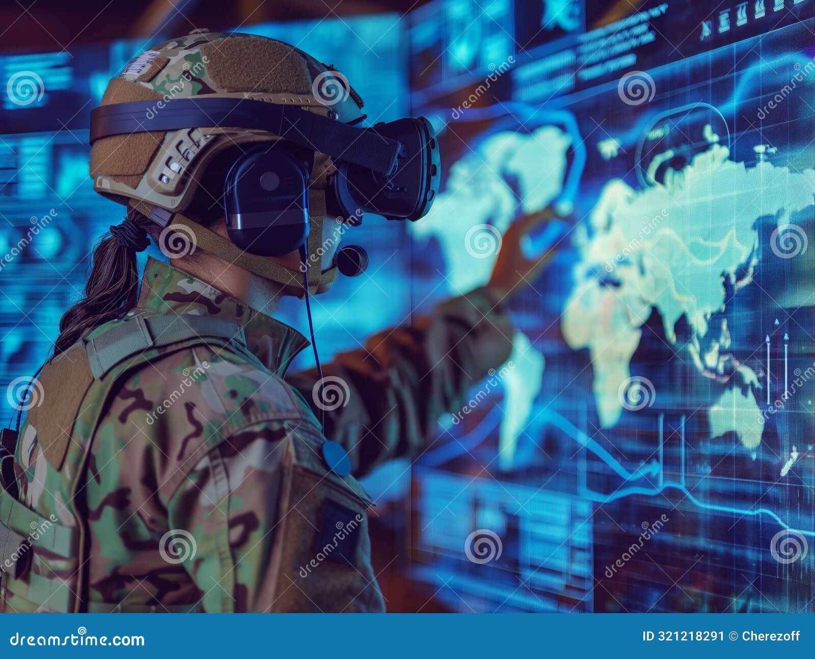 Soldier Using Advanced Technology in Command Center Stock Image - Image ...