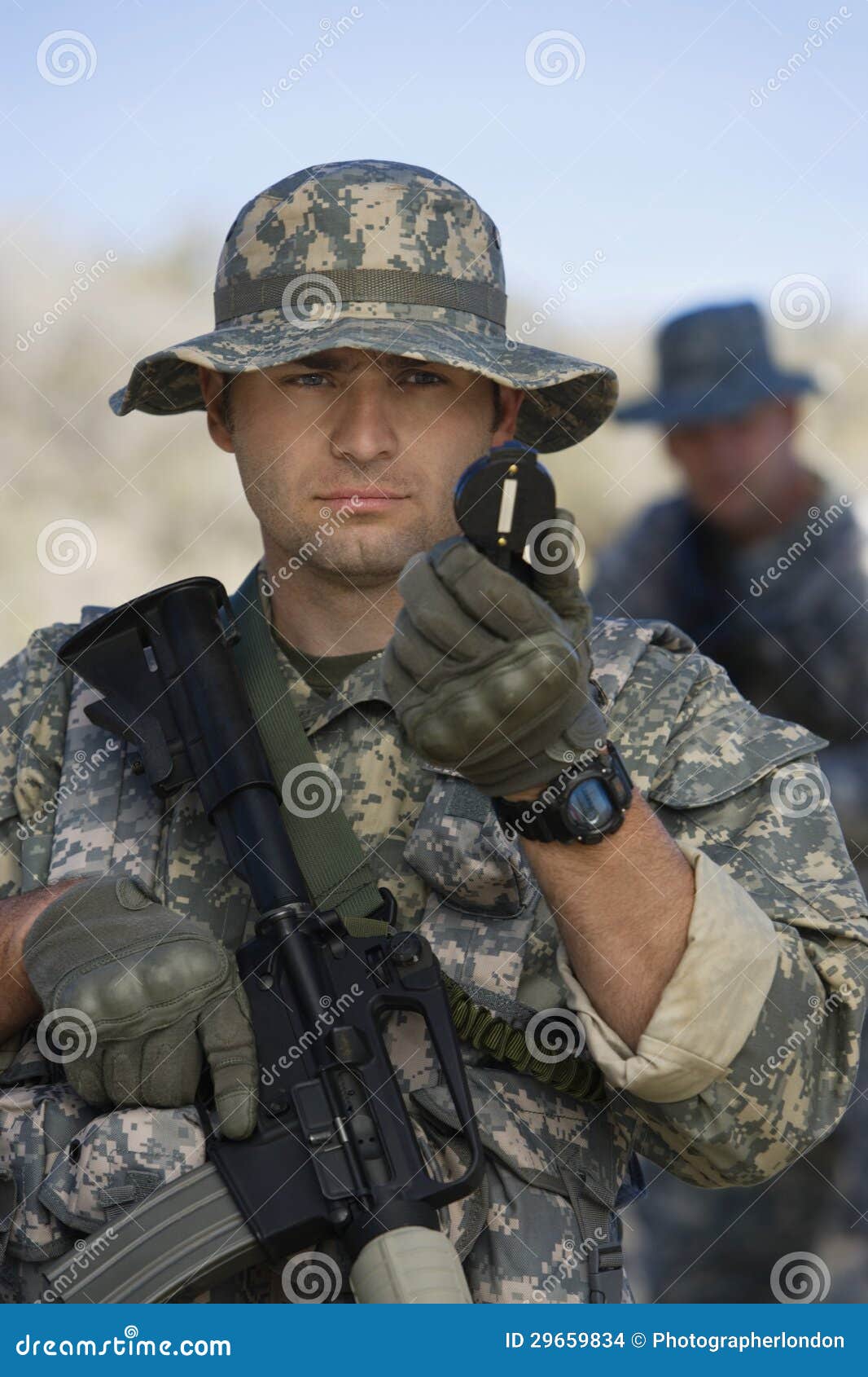 Soldier Using Compass stock photo. Image of contemplation - 29659834