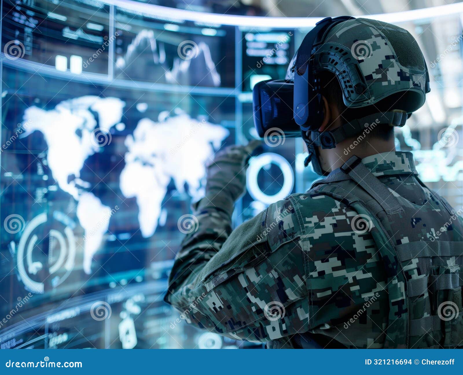 Soldier Using VR Technology in Command Center Stock Photo - Image of ...