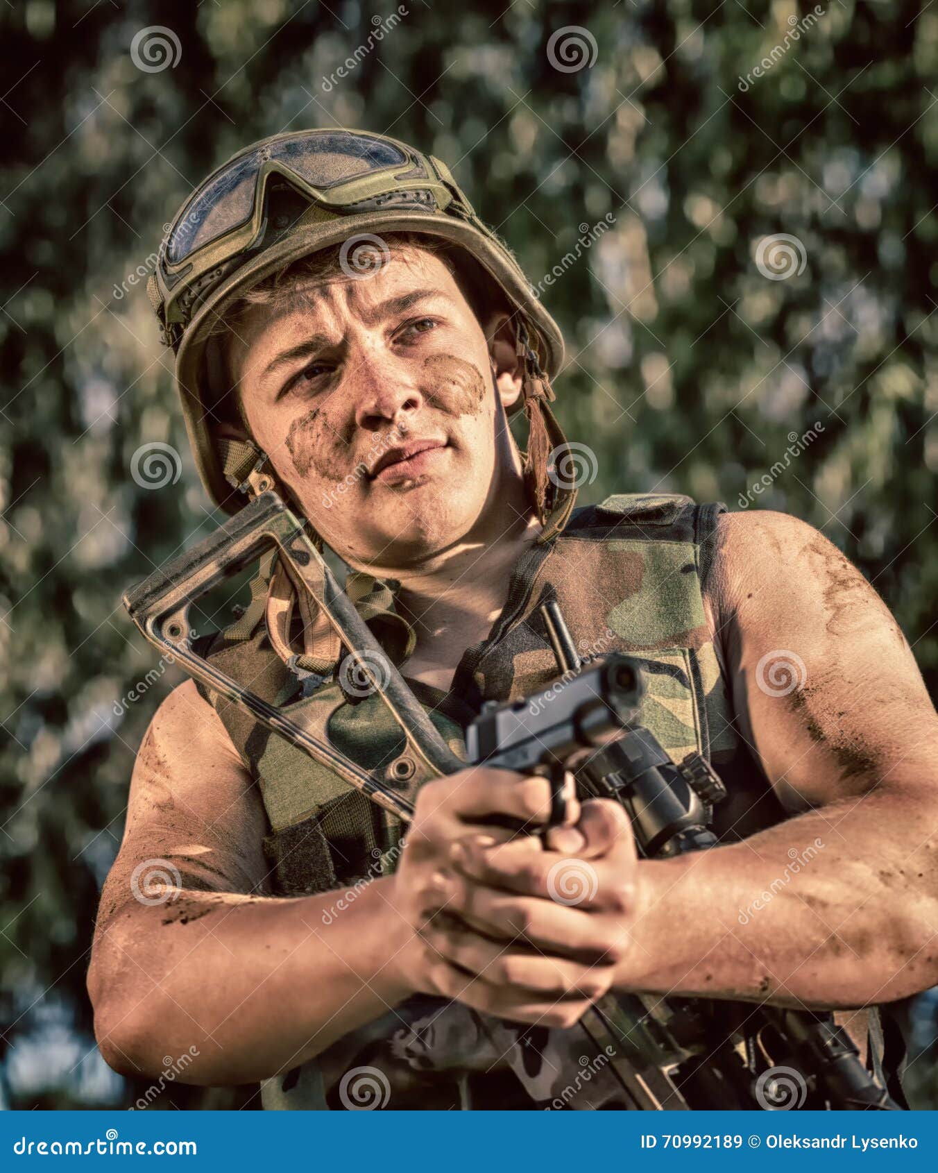 Soldier with weapon stock image. Image of warfare, army - 70992189