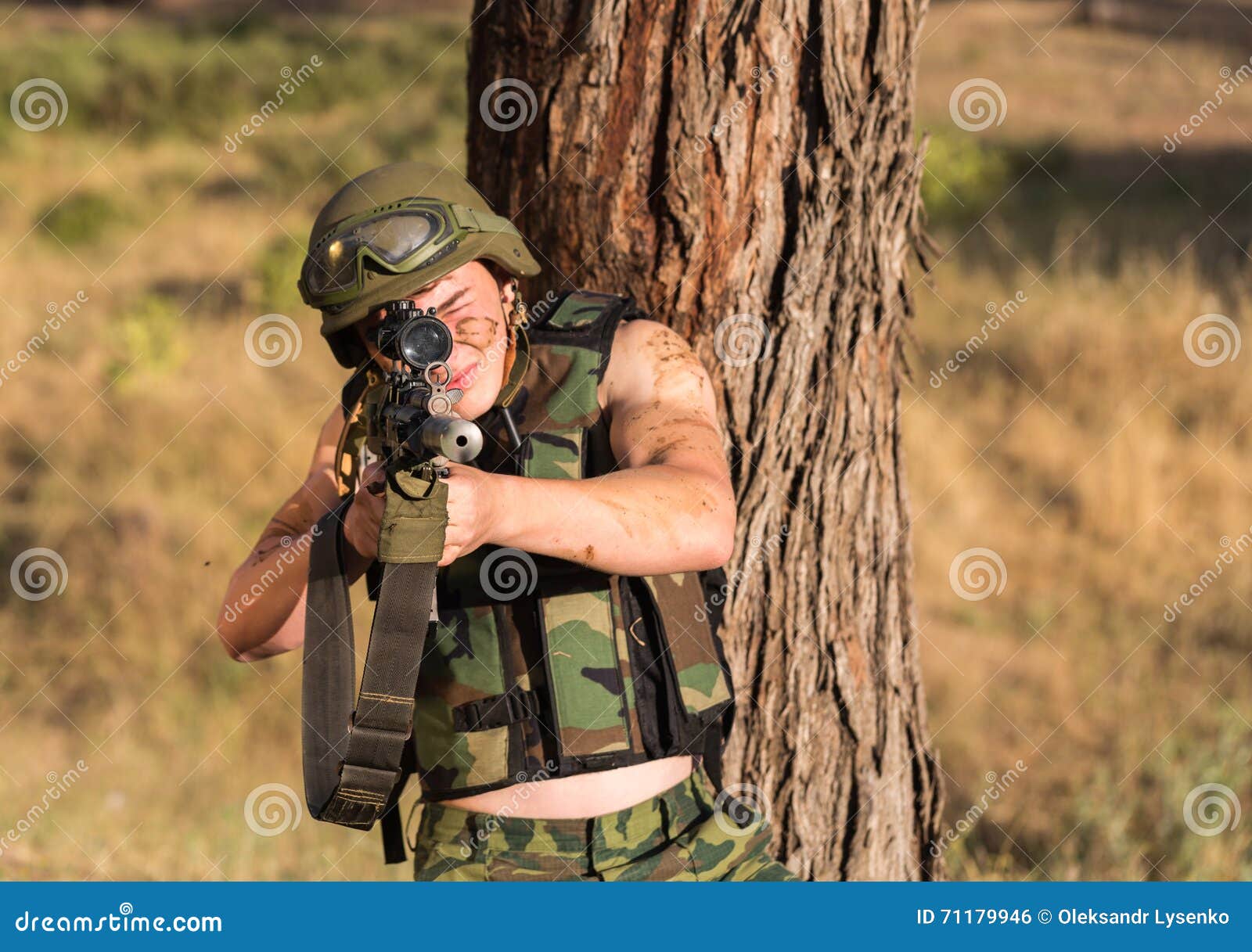 Soldier with weapon stock photo. Image of rifle, ammunition - 71179946