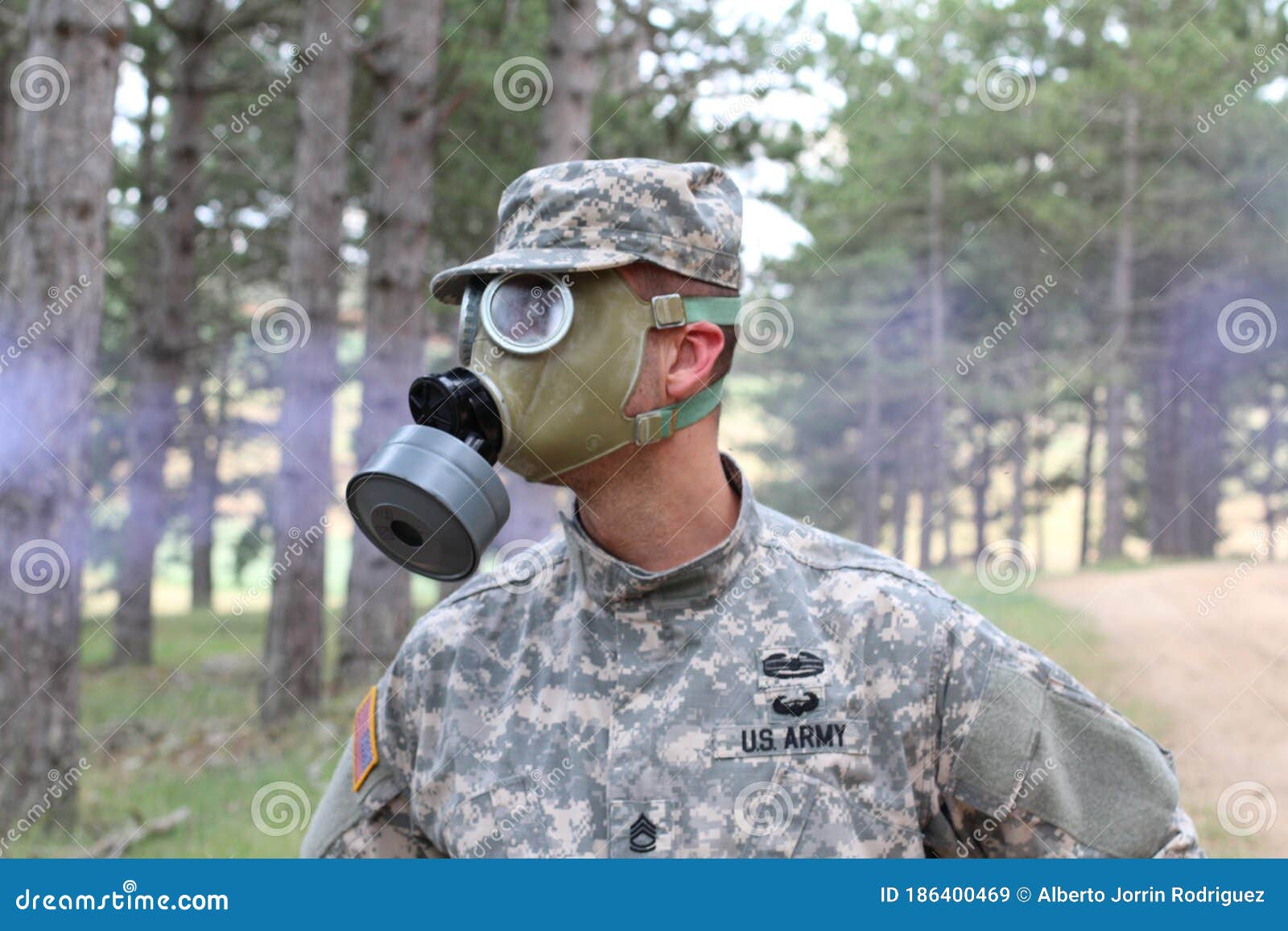 Soldier Wearing Gas Mask in the Forest Stock Image - Image of outdoor ...
