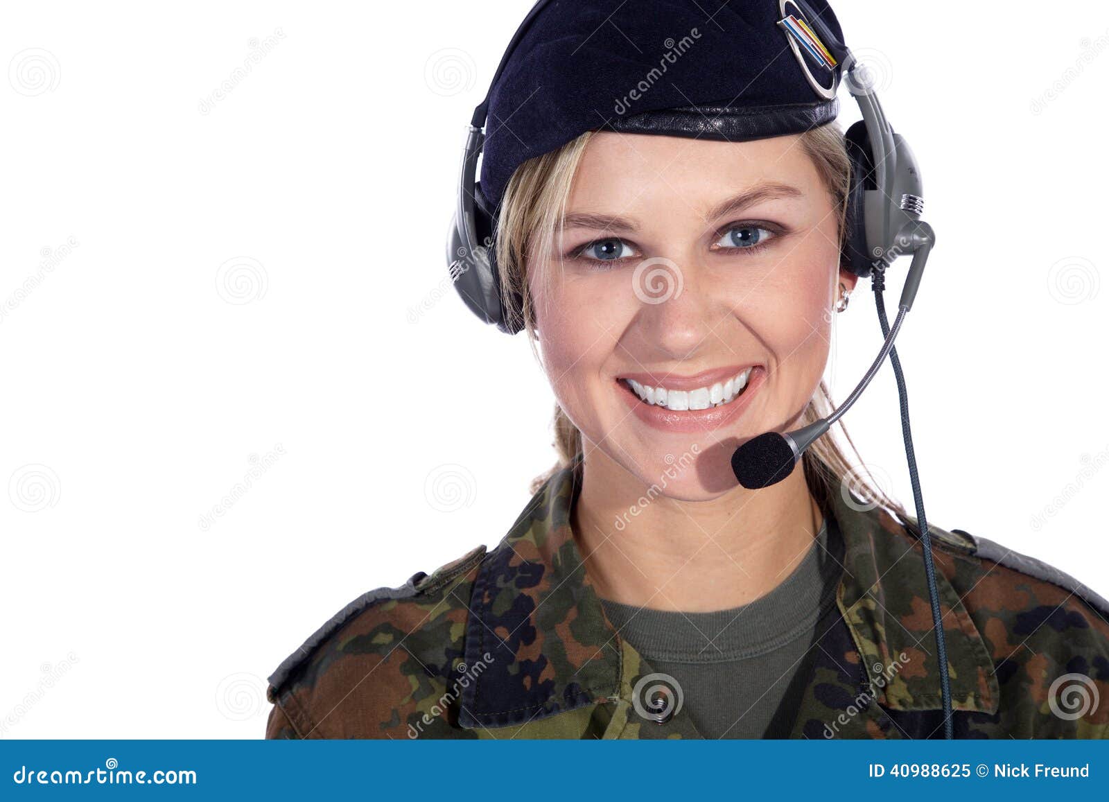 Soldier woman with headset stock image. Image of looking - 40988625
