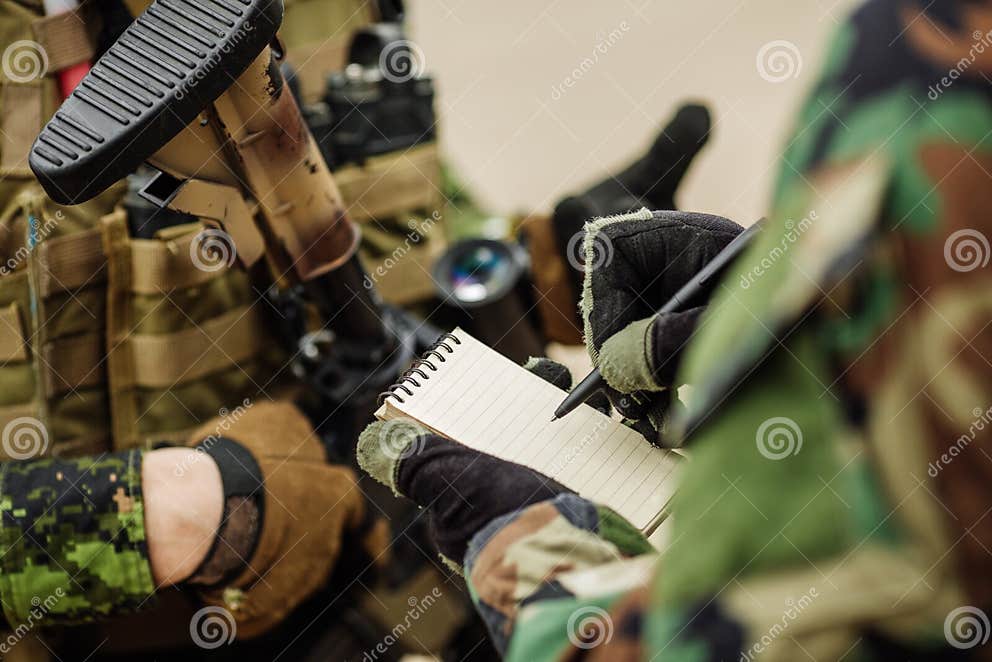 Soldier Wrote Pen in a Notebook Action Plan Stock Image - Image of ...