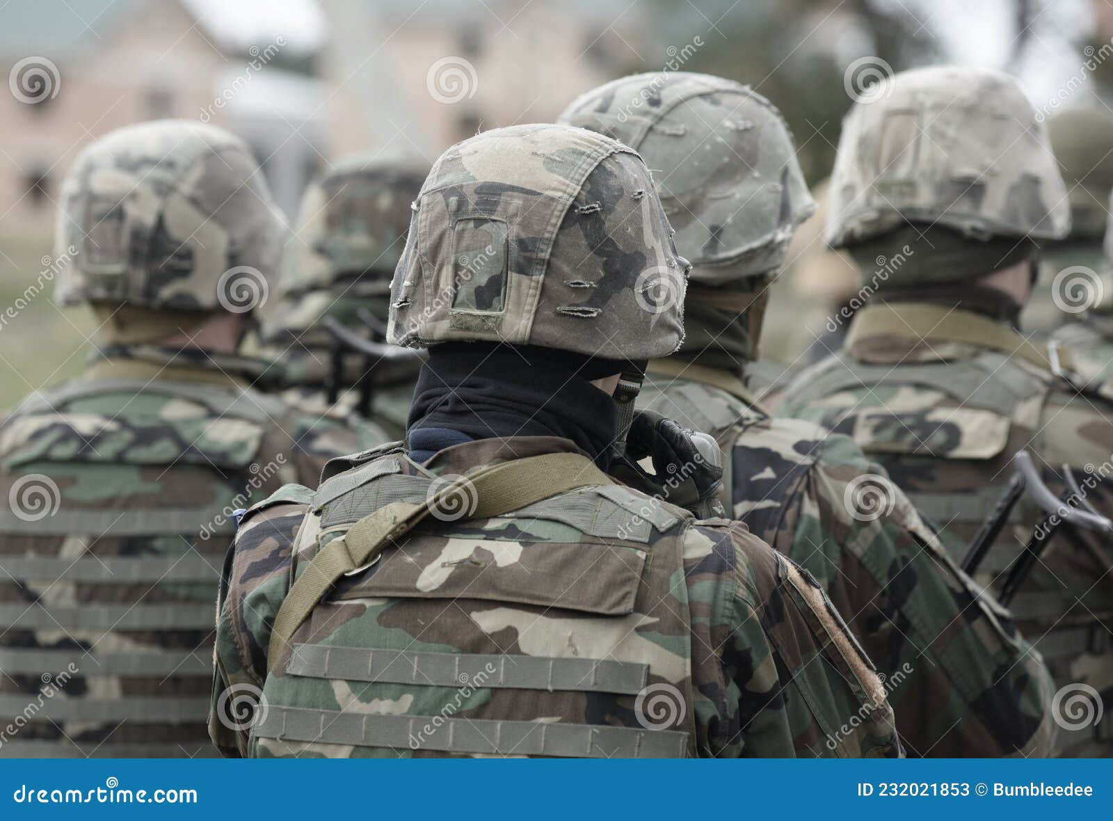 Soldiers with Assault Rifles from the Back Stock Image - Image of ...