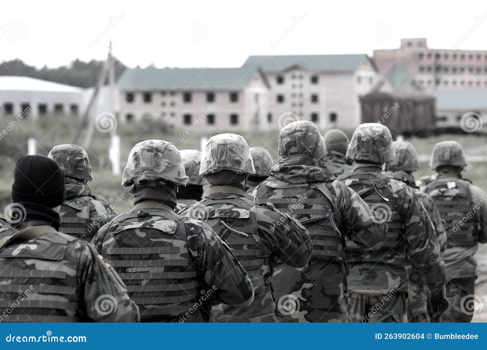 Soldiers with Assault Rifles from the Back Stock Photo - Image of ...