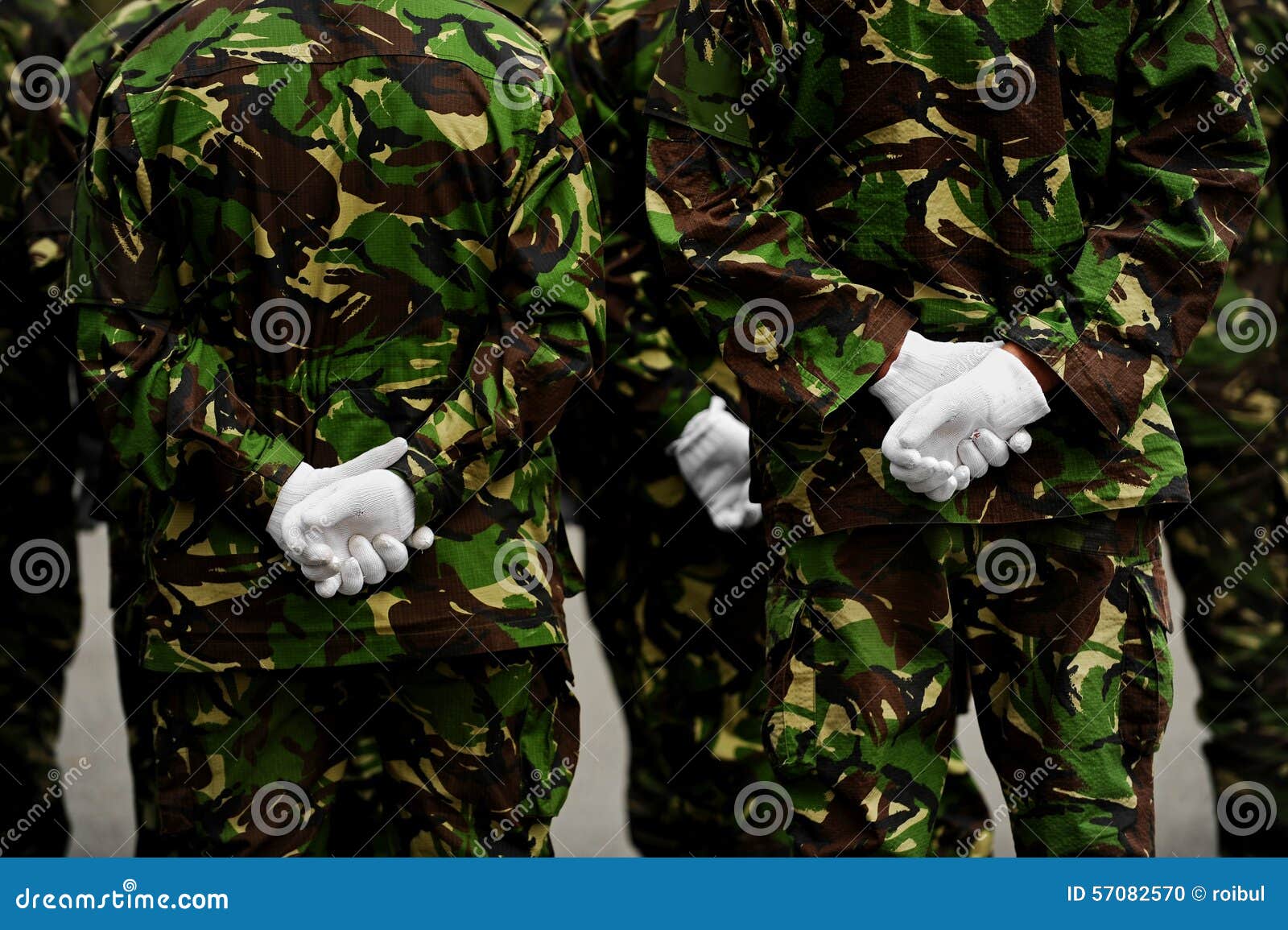 Soldiers in Camouflage Uniform with Hands Behind Backs Stock Photo ...