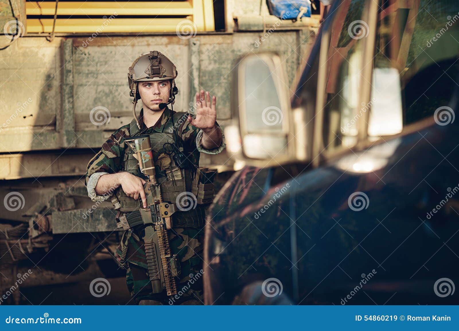 Soldiers at the Checkpoint Stopped a Car Stock Image - Image of action ...