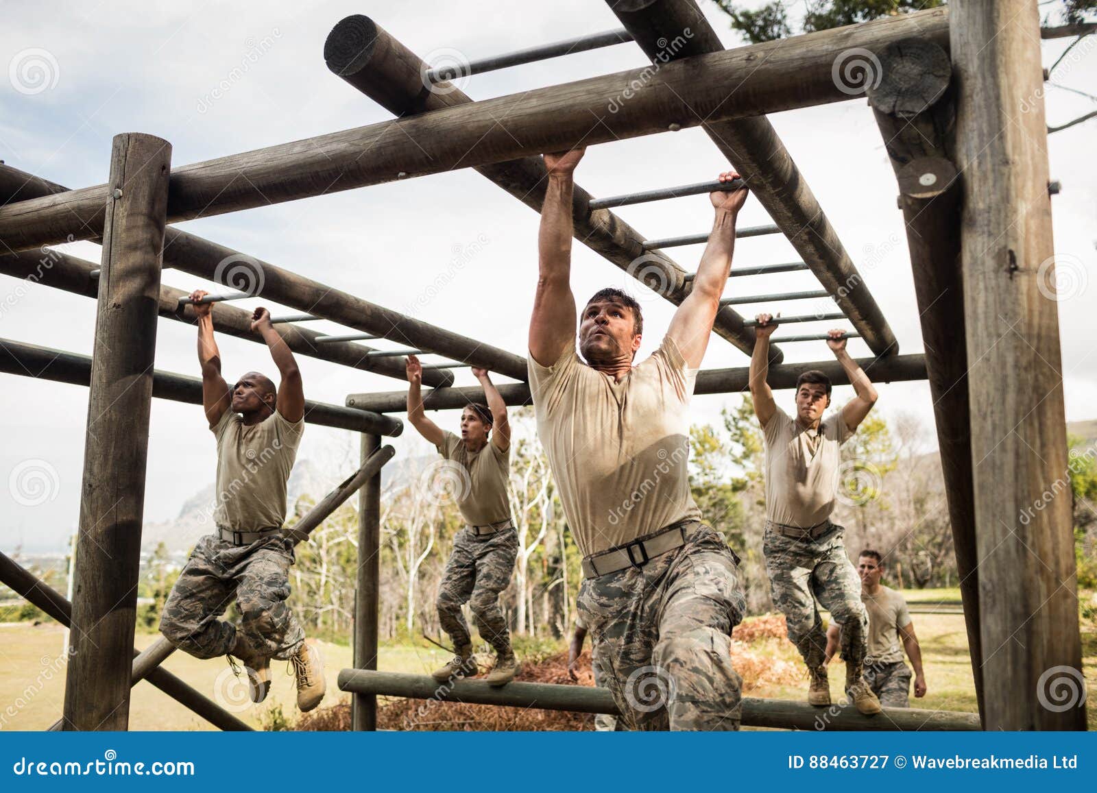 Soldiers Climbing Monkey Bars Stock Image - Image of military, male ...