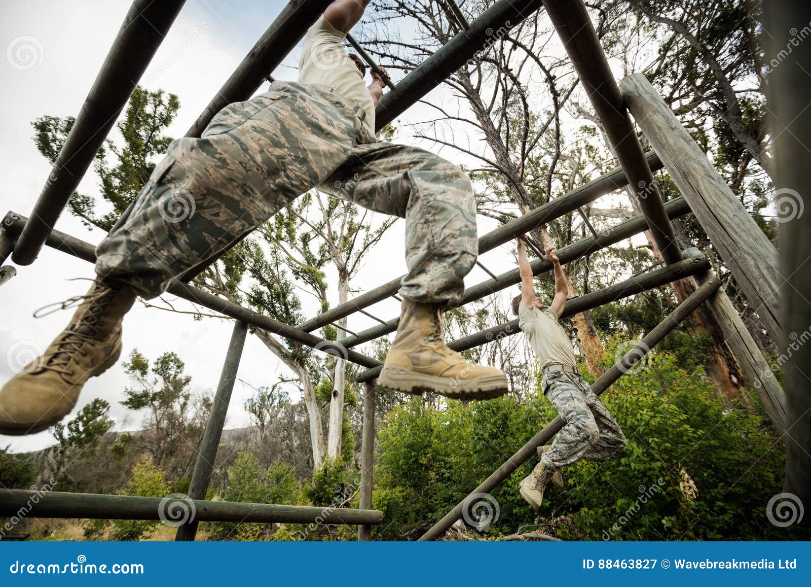 Soldiers Climbing Monkey Bars Stock Image - Image of monkey, camp: 88463827