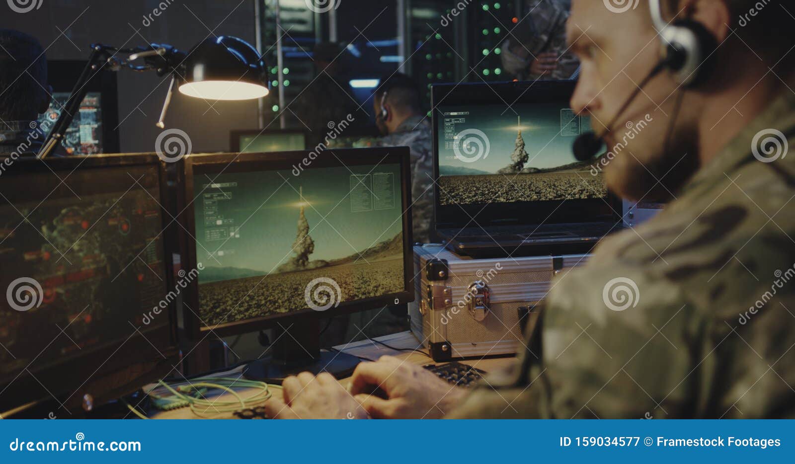 Soldiers Controlling Rocket Launch on Computer Stock Image - Image of ...