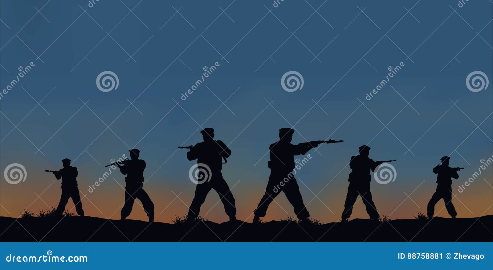 Soldiers on the defensive. stock vector. Illustration of assault - 88758881