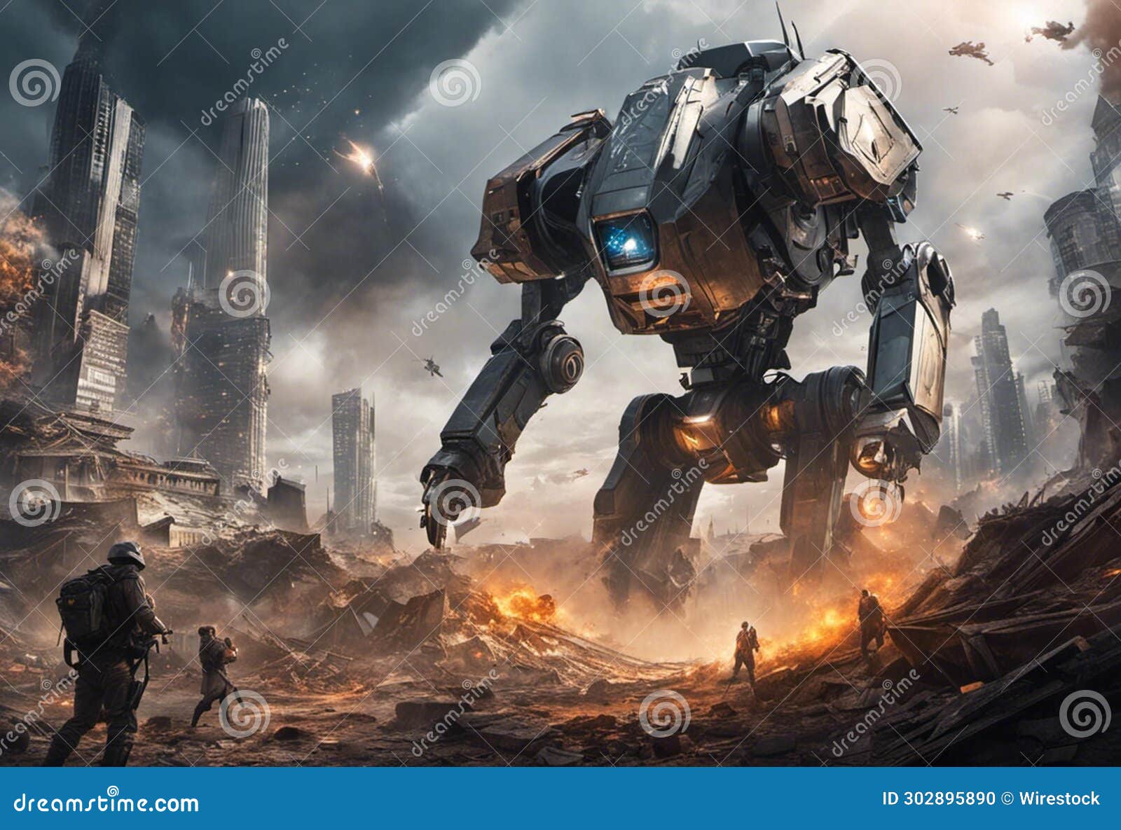 Soldiers Fighting with Robots in the War, AI-generated. Stock ...