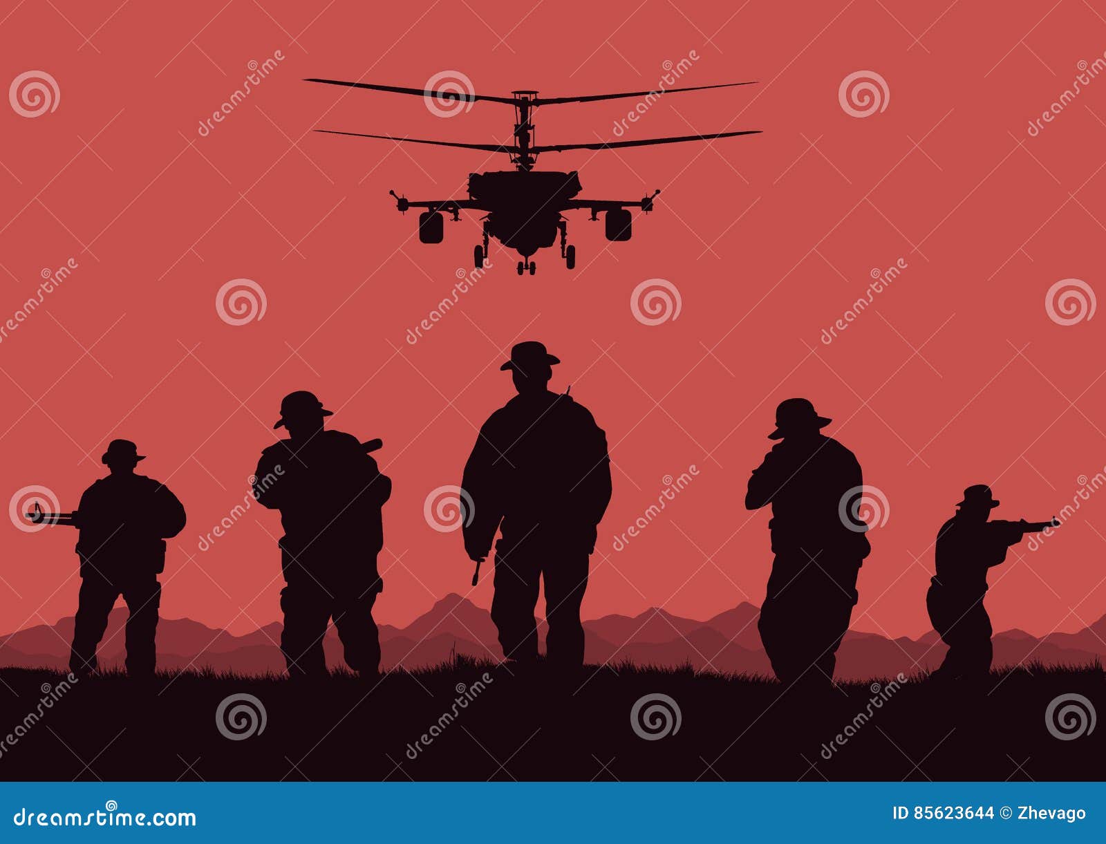 The Soldiers Going To Attack and Helicopters. Stock Vector ...