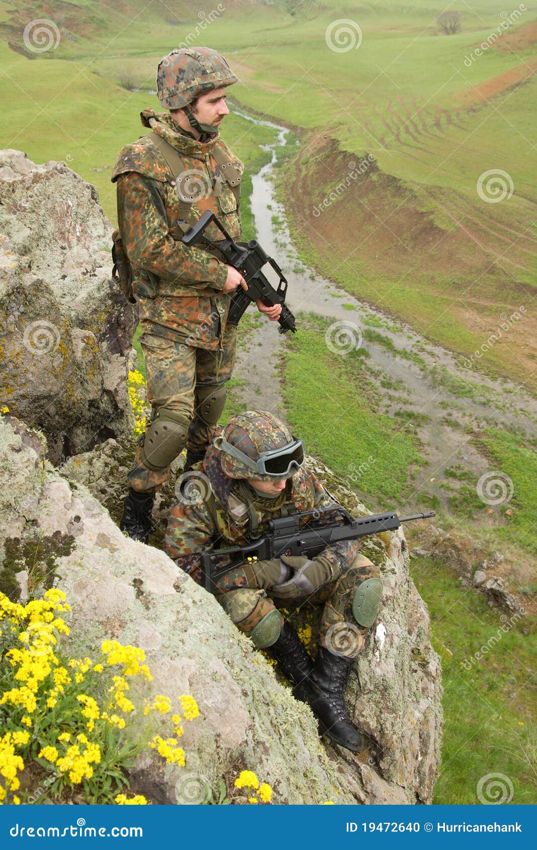 Soldiers in Heavy Ammunition on the Rock Stock Photo - Image of nature ...