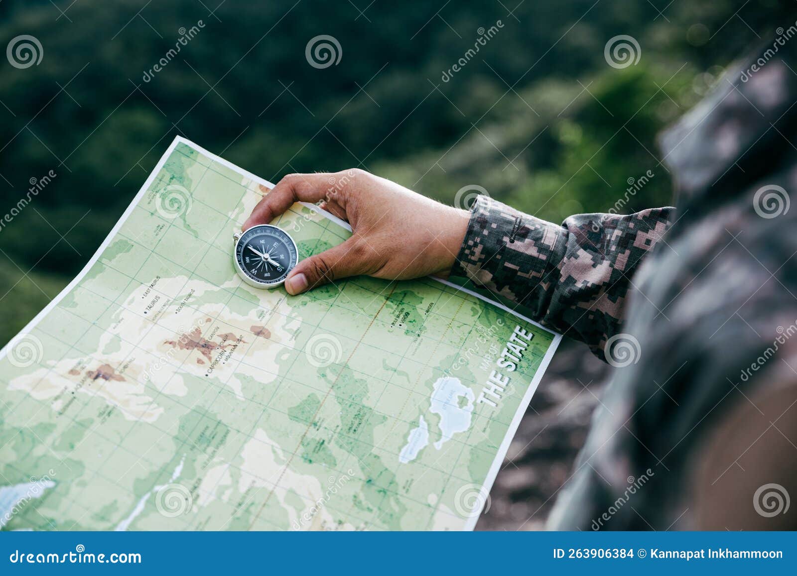 Soldiers Holding Compass and Map for Determines the Location Stock ...