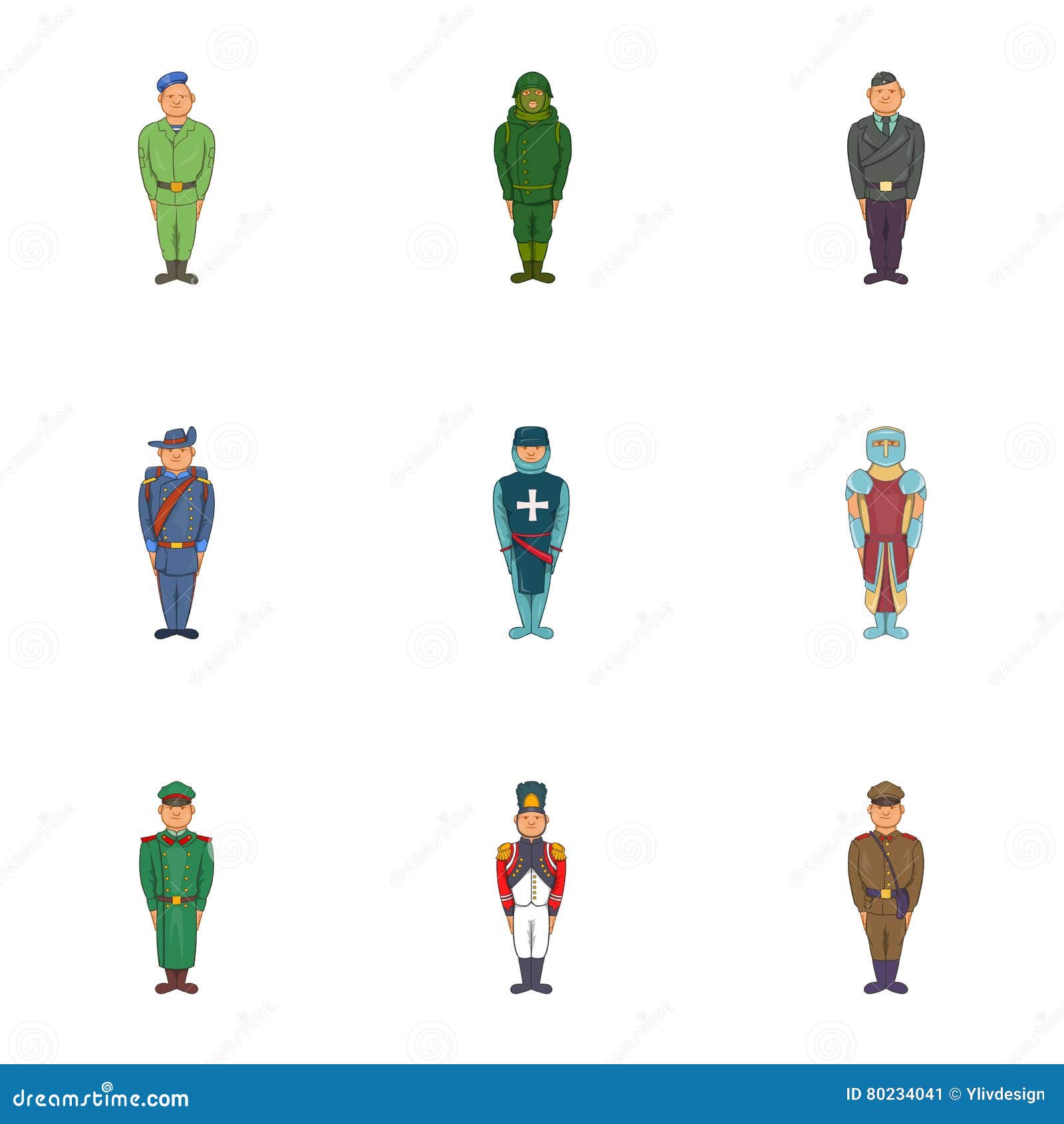 Soldiers Icons Set, Cartoon Style Stock Vector - Illustration of ...