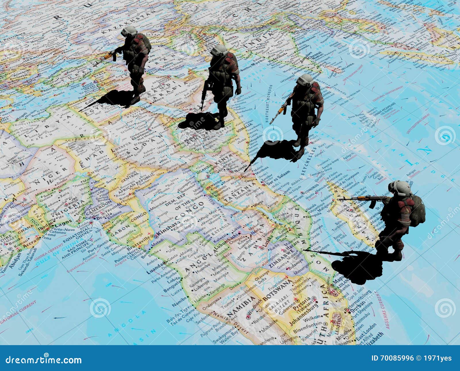 Soldiers on the map. stock illustration. Illustration of march - 70085996