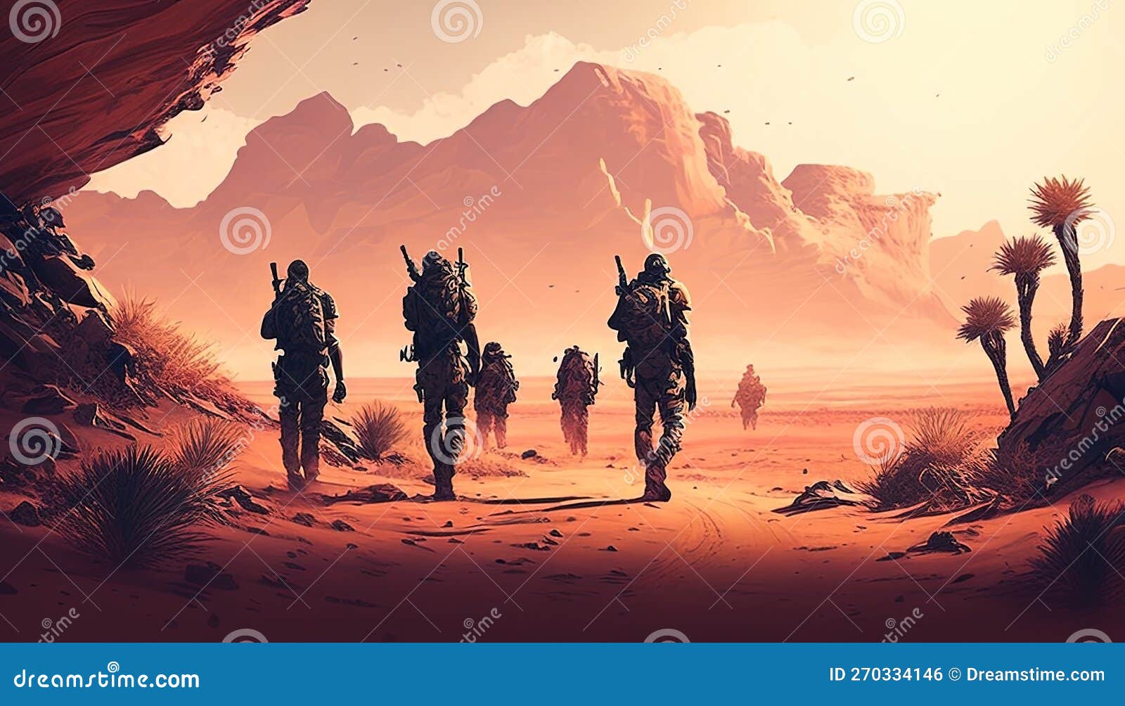 Soldiers Marching in the Desert with Weapons Stock Illustration ...