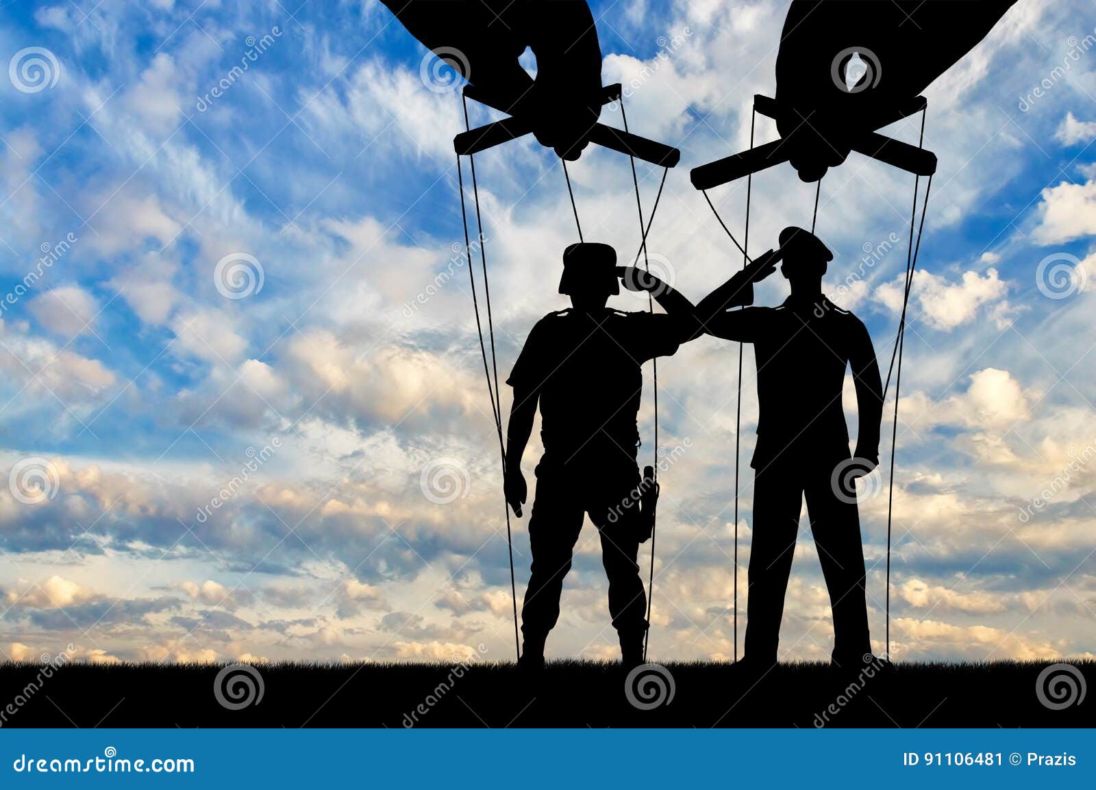 Puppet Puppet Salute Ruled By A Big Hand, Army. Addiction Concept ...