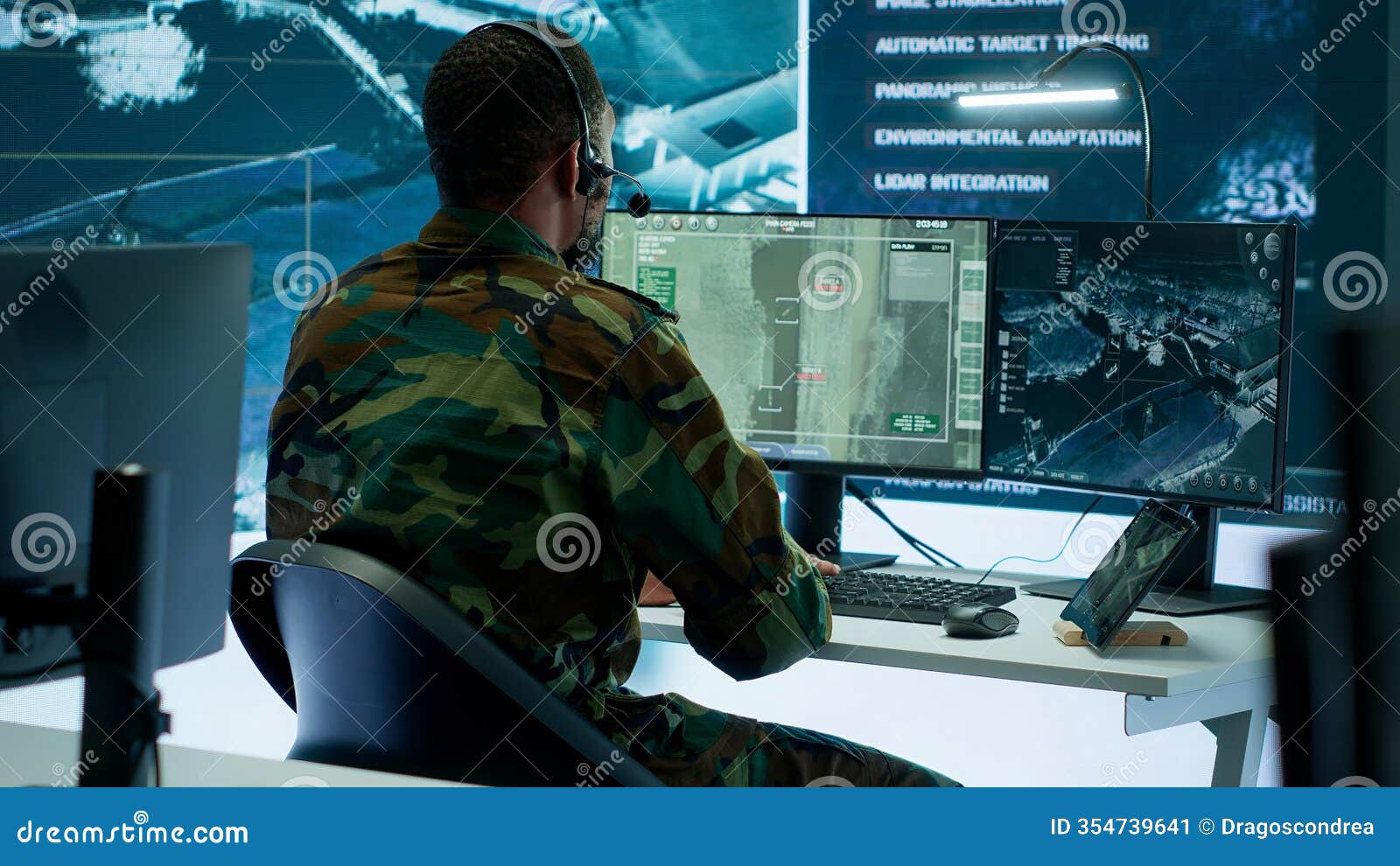Soldiers in a Modern Command Center Analyze Live Data from Cctv Radar ...