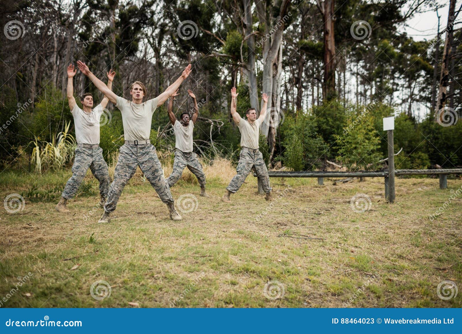 Soldiers Performing Stretching Exercise Stock Image - Image of physical ...