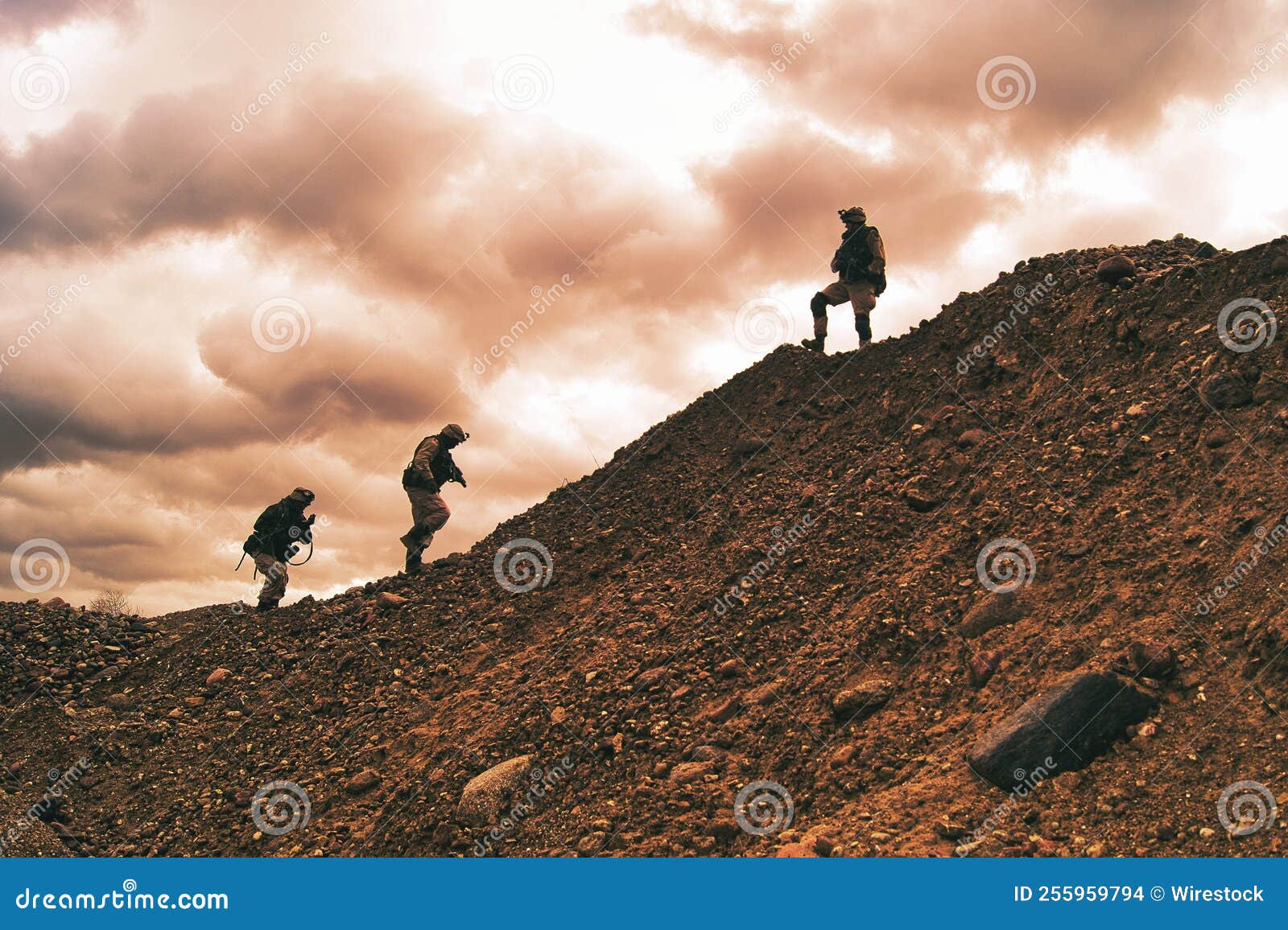 Soldiers Rising Up the Hill Stock Photo - Image of landscape ...