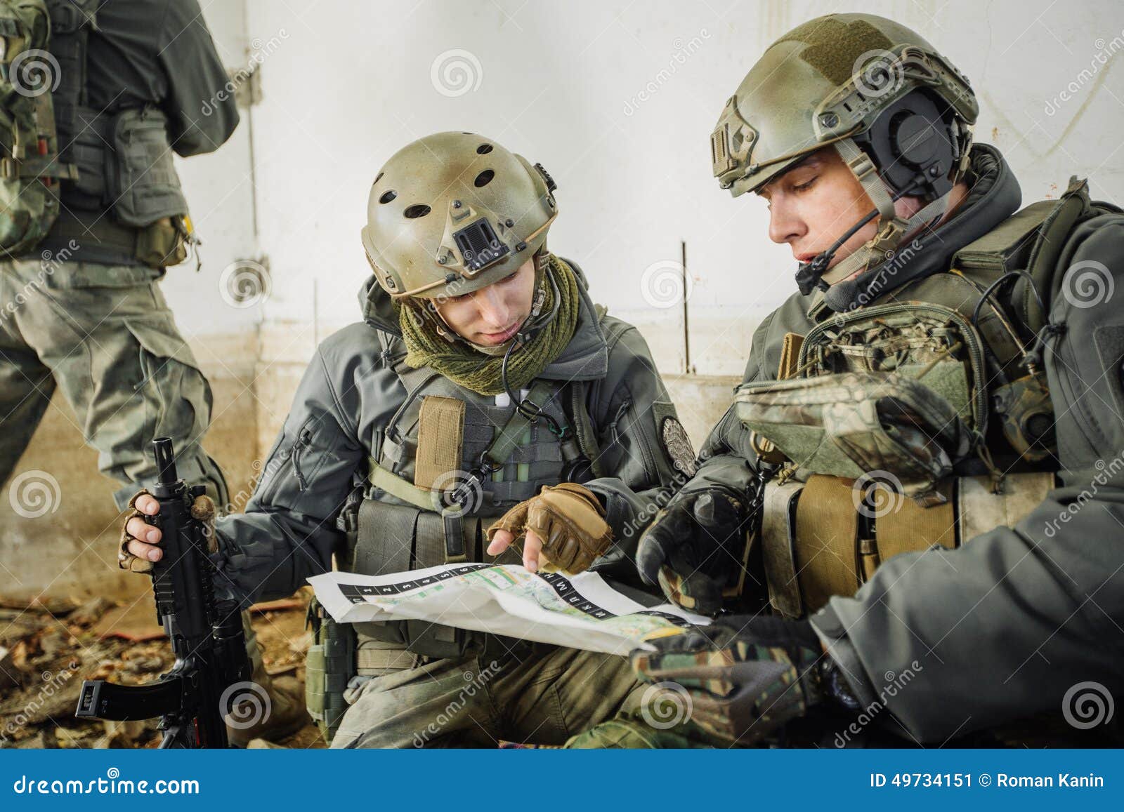 Soldiers in the Room Looking at the Map Stock Image - Image of ...