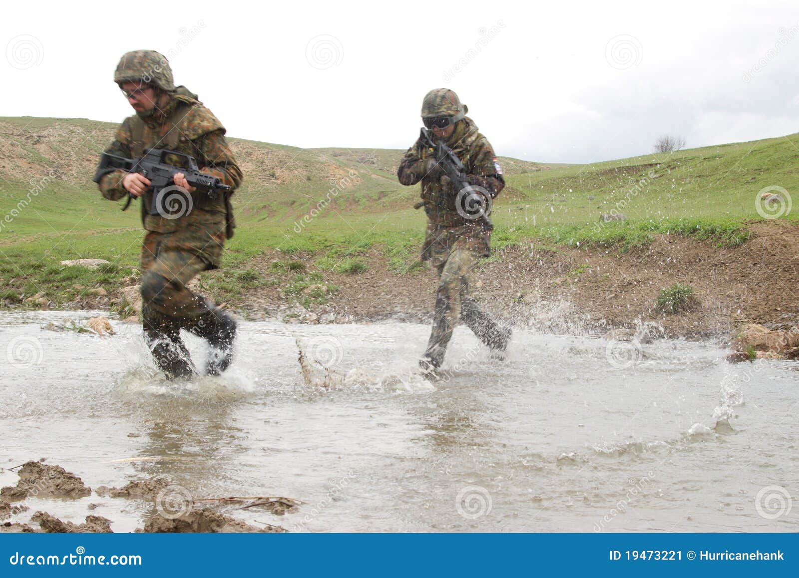 Soldiers Running Across the Water Stock Image - Image of river, rifle ...